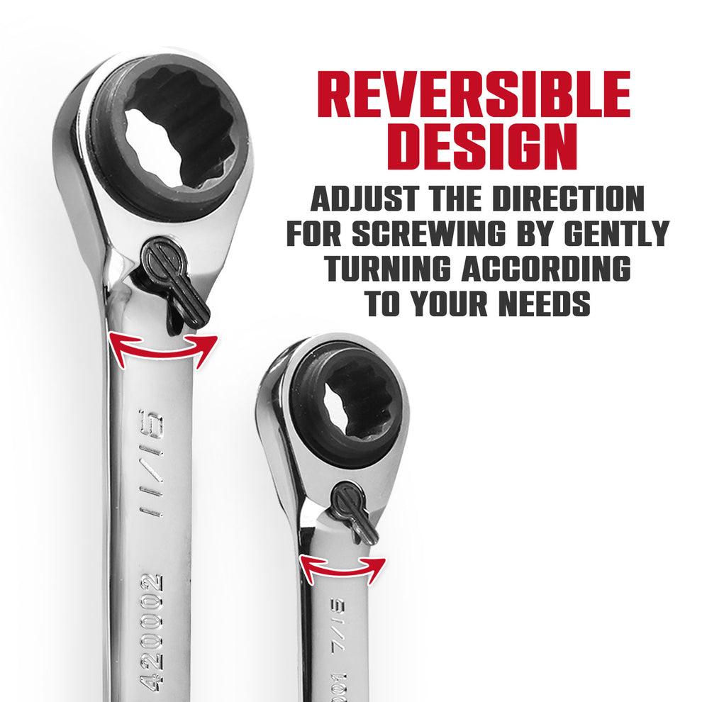 2 Piece 4-in-1 Reversible Ratcheting Wrench Set - 42002 – CROM