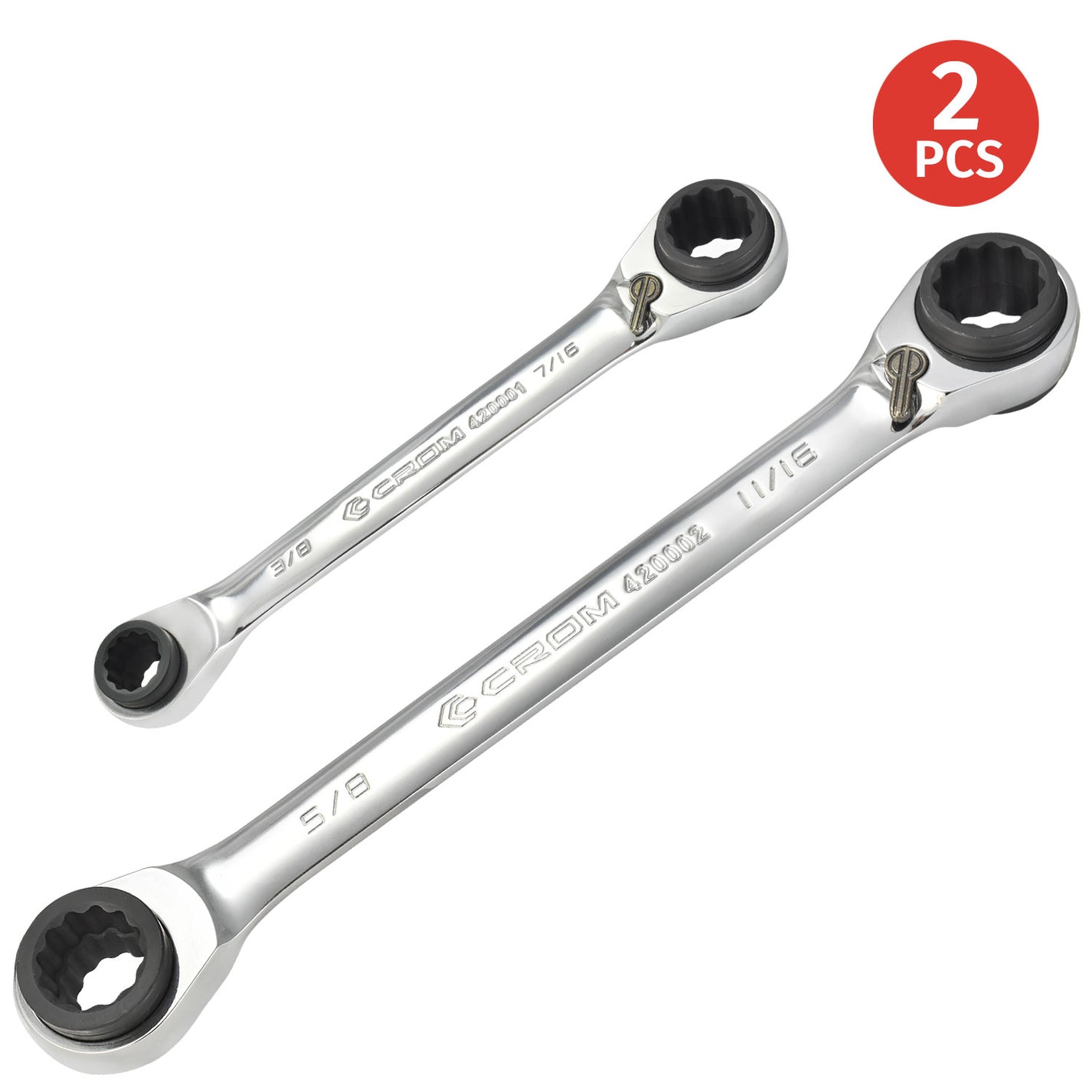 2 Piece 4-in-1 Reversible Ratcheting Wrench Set - 42002 – CROM