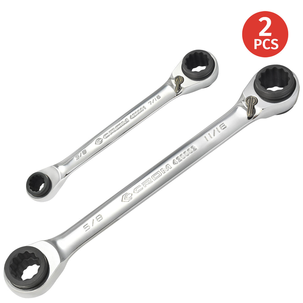 2 Piece 4-in-1 Reversible Ratcheting Wrench Set - 42002 – CROM